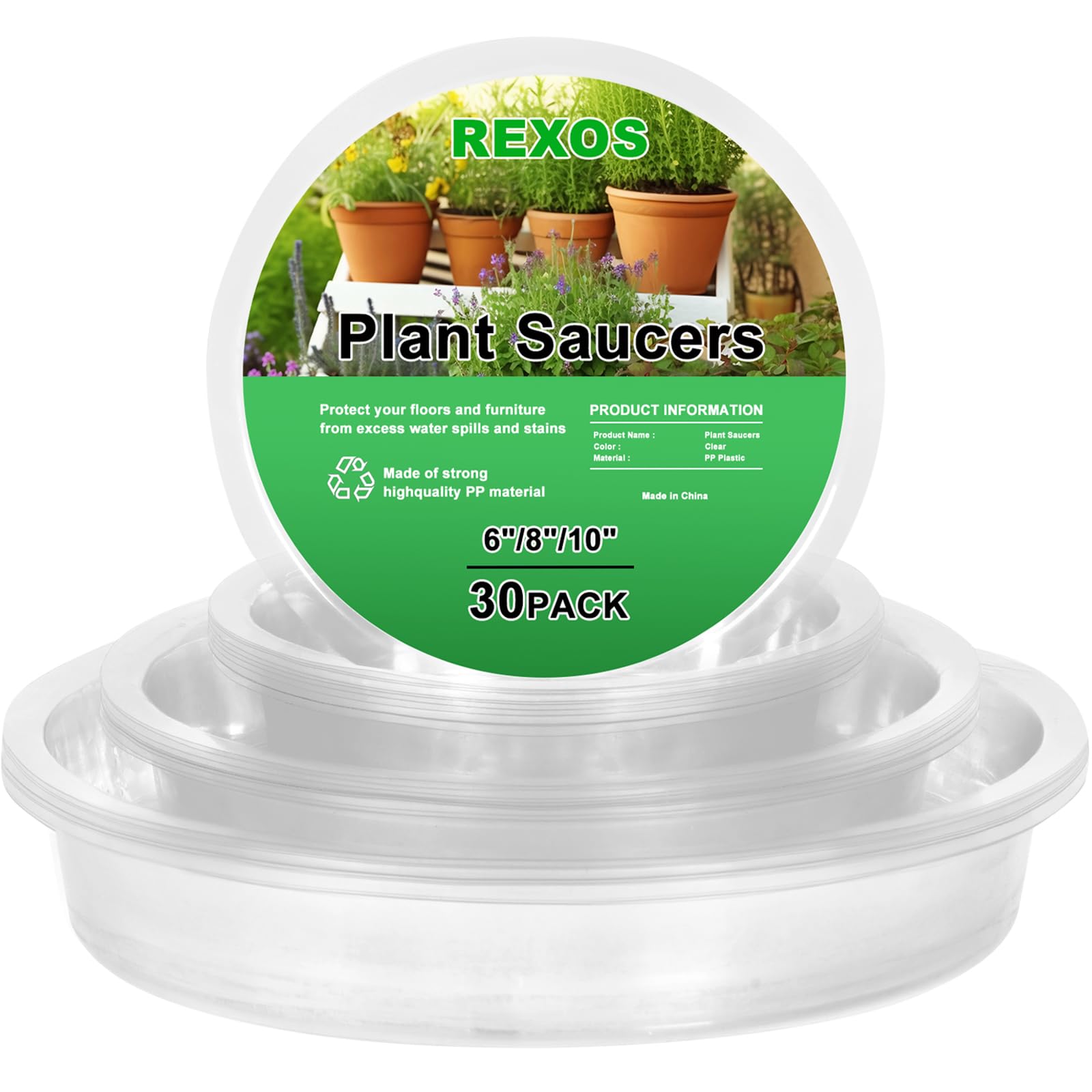 REXOS 40 Pack 6 Inch Clear Plant Saucers, Durable Plant Trays for Pots, Plastic Plant Pot Saucers for Indoors & Outdoors