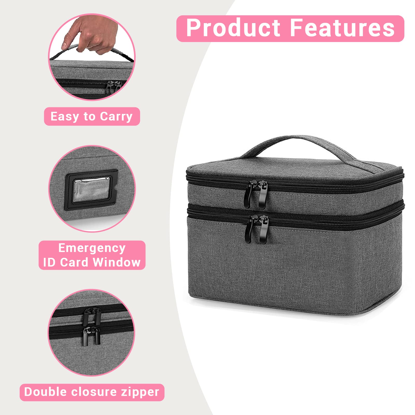 Medicine Organizer and Storage Bag Empty, Family First Aid Box, Pill Bottle Organizer Bag for Emergency Medication, Supplements or Medical Kits, Zippered Medicine Bag for Home and Travel(Gray)