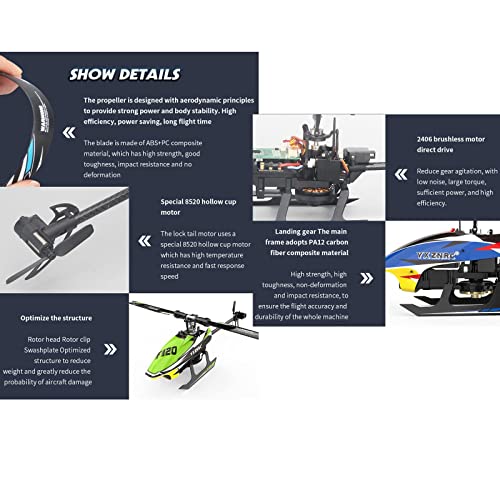 QIYHBVR RC Helicopter Dual Brushless Motors Mini RC Helicopters for Adults Direct-Drive 3D 6CH Remote Control Helicopter, 3D Remote Control Plane Gifts