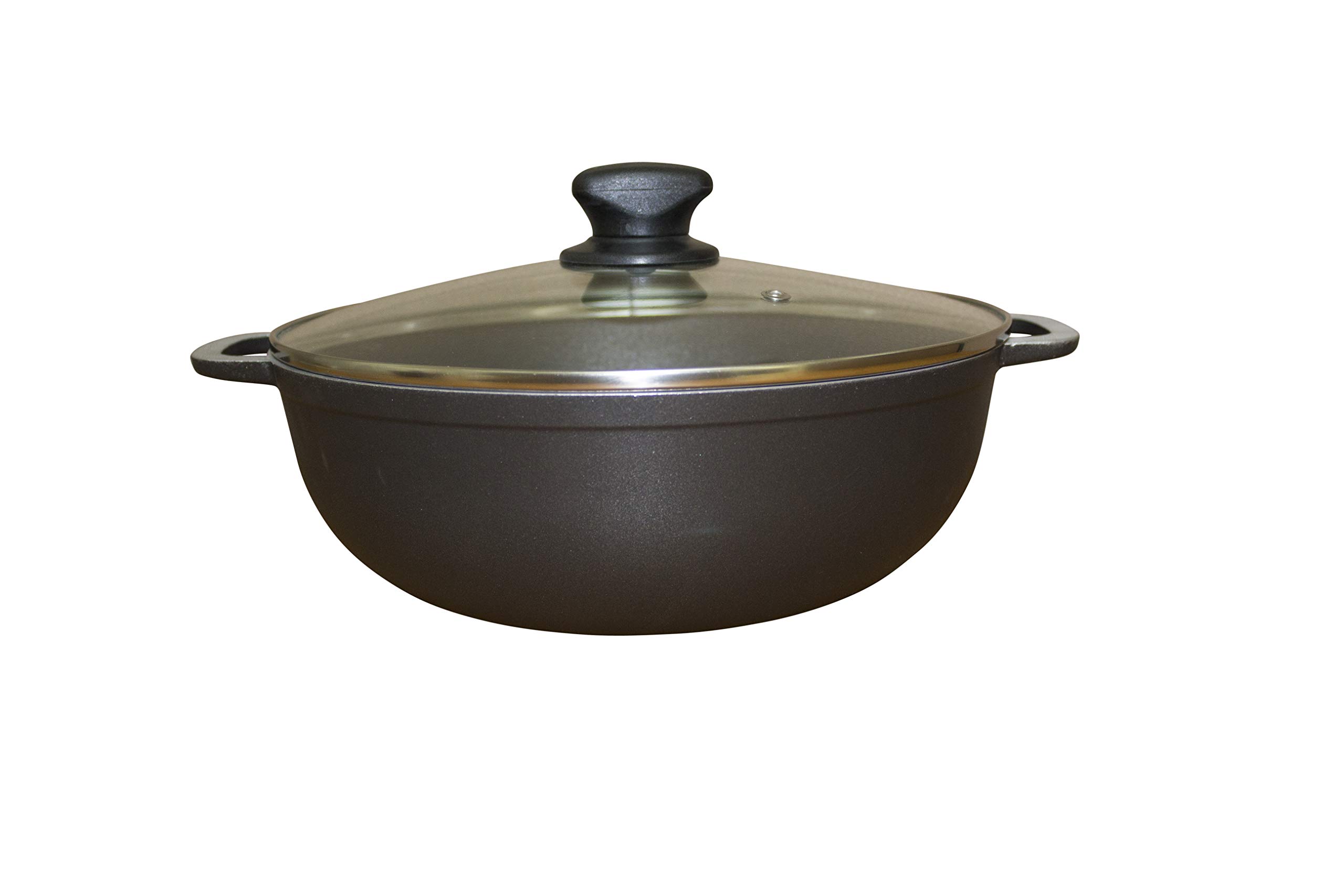 IMUSA USA Black 3.5Qt Nonstick Caldero with Glass Lid and Steam Vent (Dutch Oven), 3.5-Quarts
