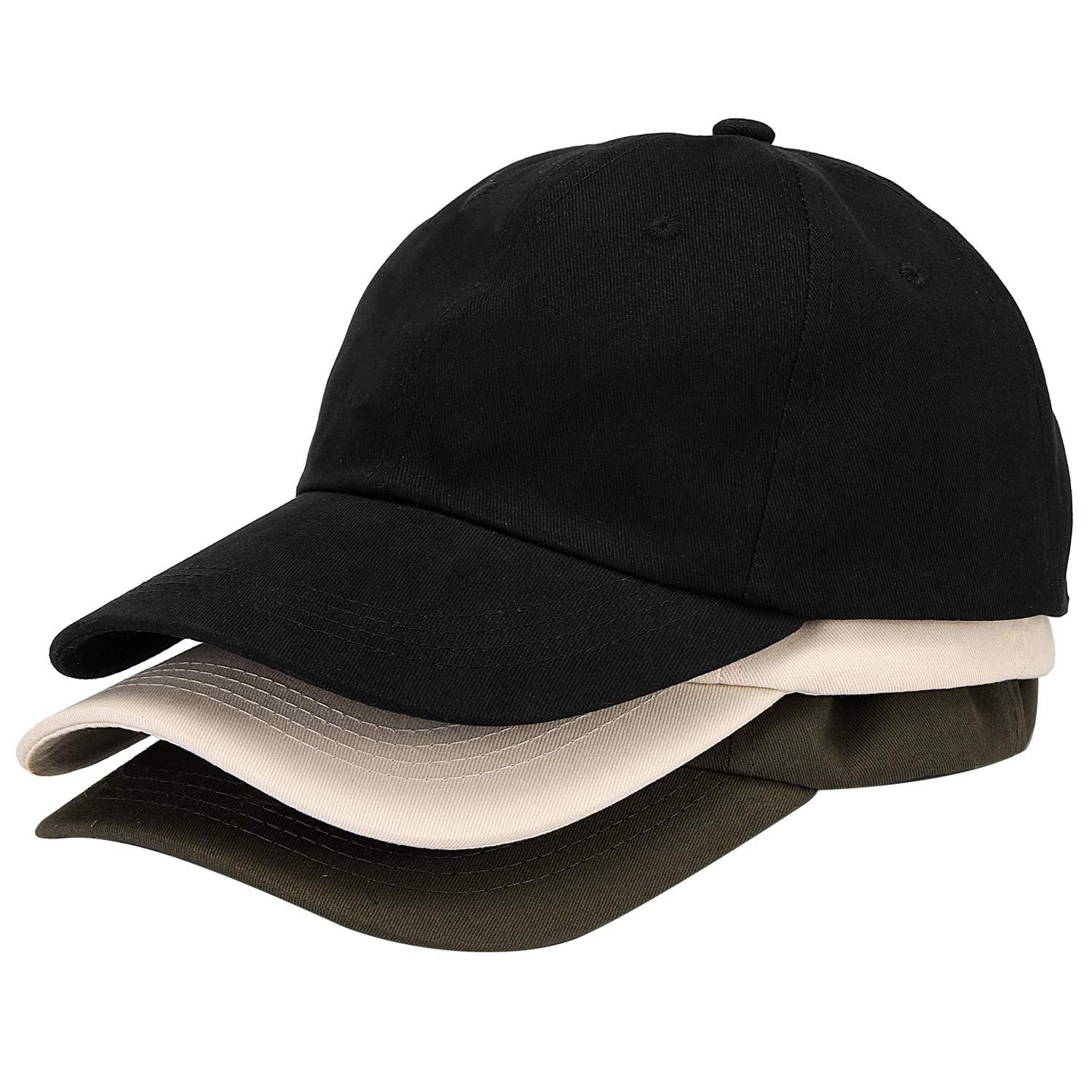 MEINICY 3PCS Classic Baseball Cap, Dad Hat Fits Men Women, All Cotton Made, Adjustable Low Profile Unconstructed (Black+OD Green+Stone)