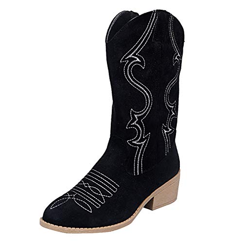 YfiDSJFGJ knee high cowboy boots women retro zipper square heel middle round toe shoes chelsea boots low heel pointed toe outdoor short ankle booties black sparkly boots