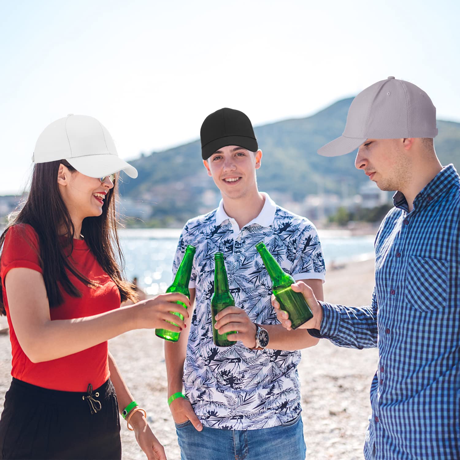 MEINICY 3PCS Plain Structured Baseball Cap, Cotton Dad Hat Fits Men Women, Adjustable Low Profile (Black& White& Gray)