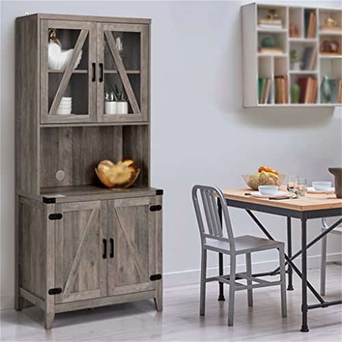 YDXNY Tall Cabinet with 4 Doors with 8 Characters, Wine Glass Rack, 3 Internal Baffles, Adjustable Density Board Sideboard