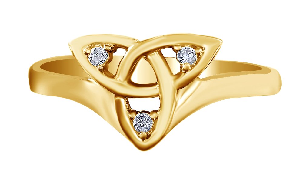 Jewel Zone US Ladies Trinity Knot Natural Diamond Celtic Band Ring in 14k Yellow Gold Over Sterling Silver