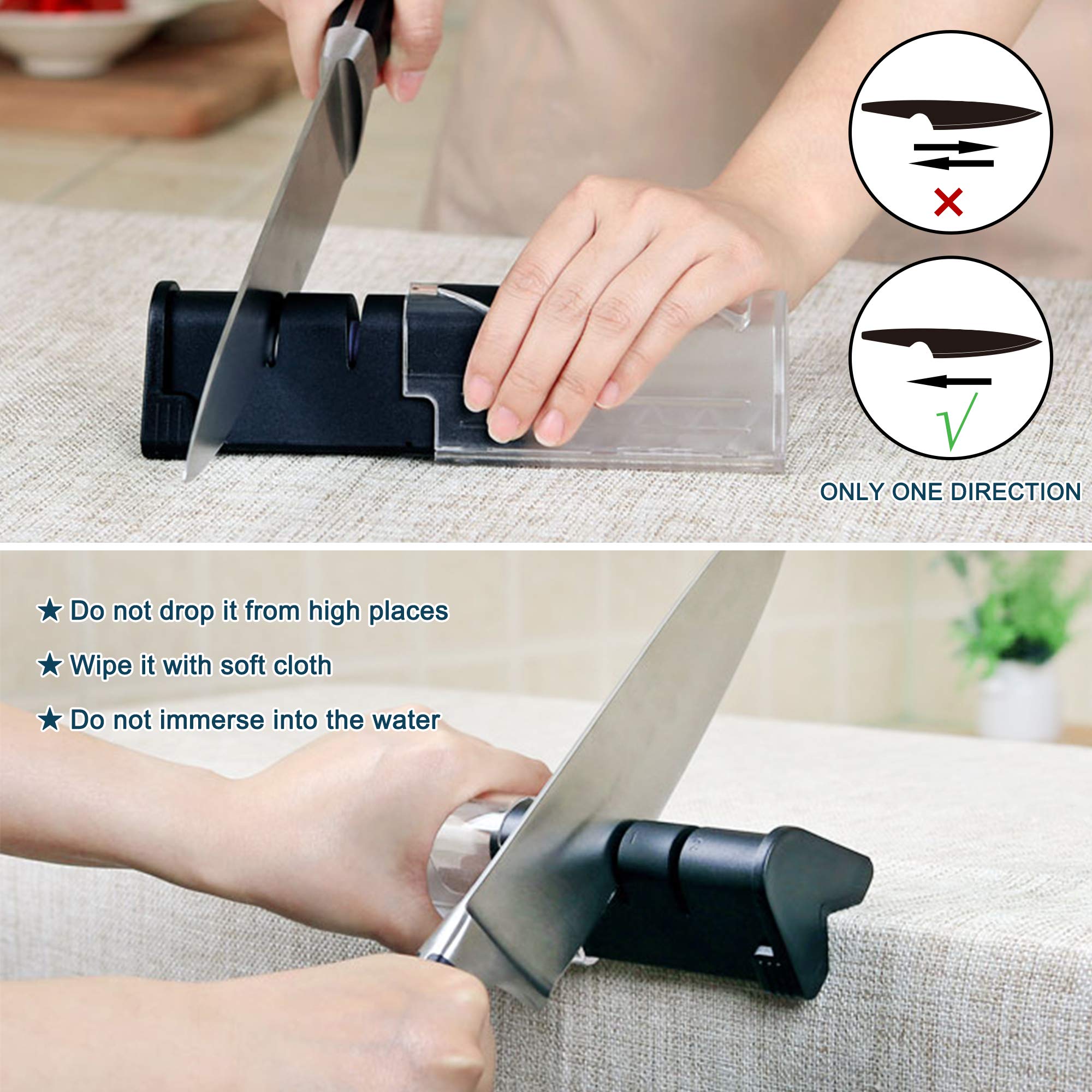 Kitchen Knife Sharpener, Safe Slip Resistant Handheld Chef 2 Slot Sharpener, Easy Sharpening, Restore Dull Knife for A Sharp Edge, Tungsten Steel Ceramic Coarse Help Repair, Restore and Polish Blades