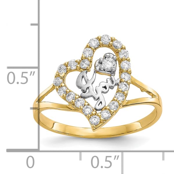 IceCarats 10K Yellow Gold White I Love You Cubic Zirconia CZ Heart Ring Size 6