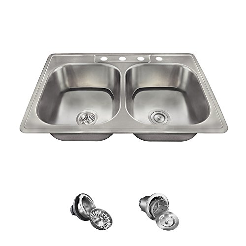 US1022T Topmount Double Equal Bowl Stainless Steel Sink, Ensemble