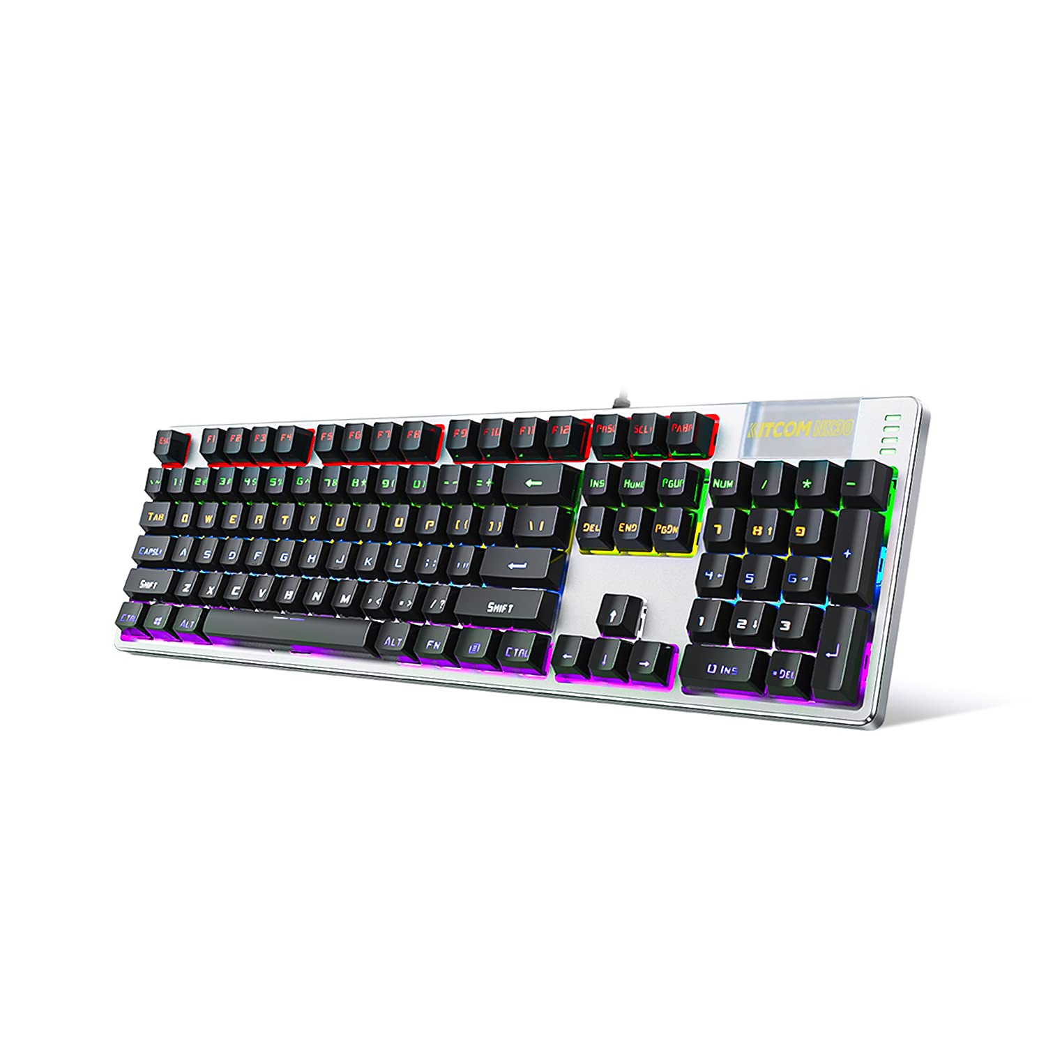 Kitcom NK30 Full Size Mechanical Gaming Keyboard with LED Rainbow Backlit, Anti Ghosting USB Wired Keyboard with Brown Switch Double-Shot Key caps, Ergonomic design, for Windows PC Gamers, 104 Key