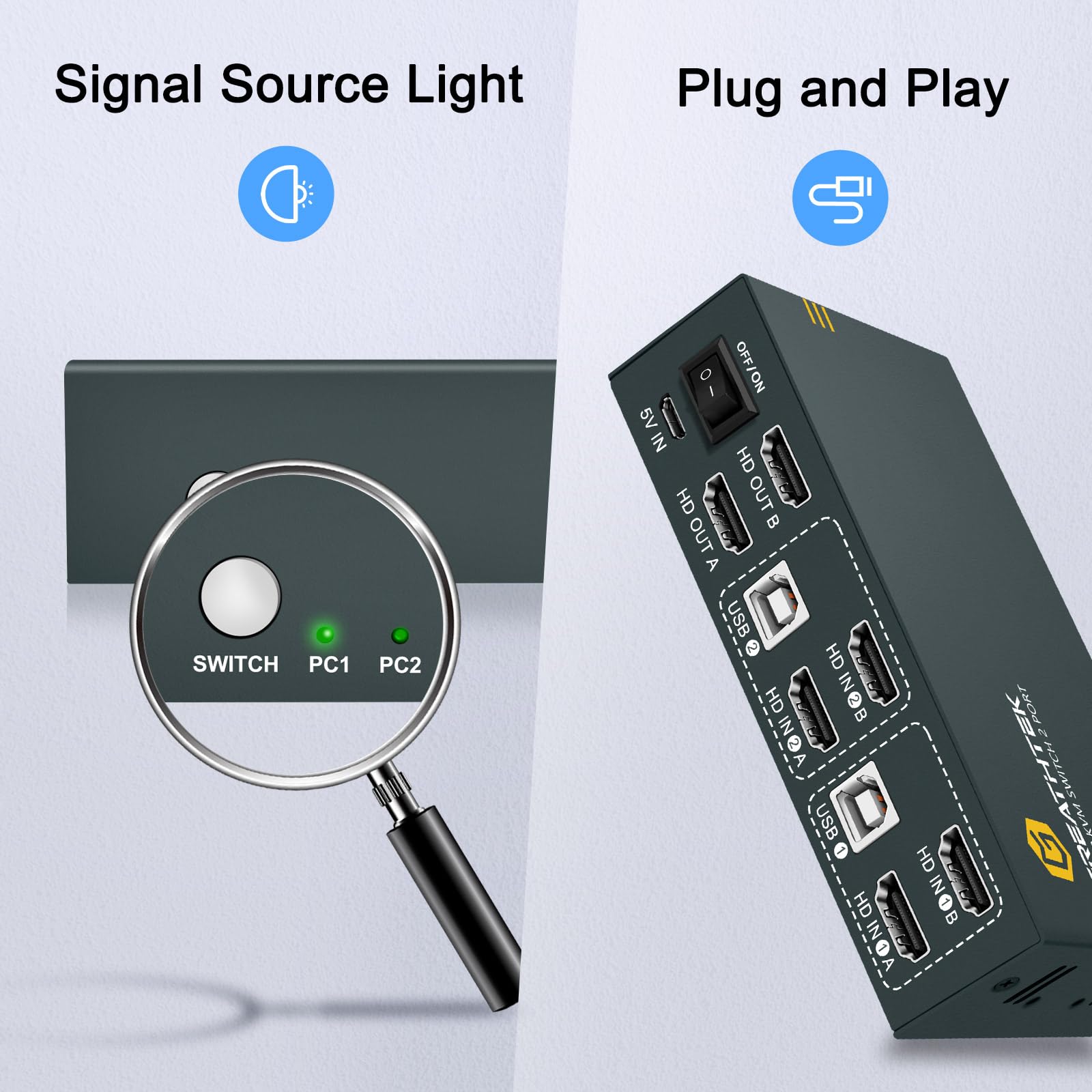 KVM Switch HDMI 4 Port 4K@60Hz,4USB 2.0,Support The Input of USB2.0 Devices Such as Printers,HDCP2.2,YUV 4: 4: 4,All Needed Cables,Support Wireless Keyboard and Mouse(New Version)