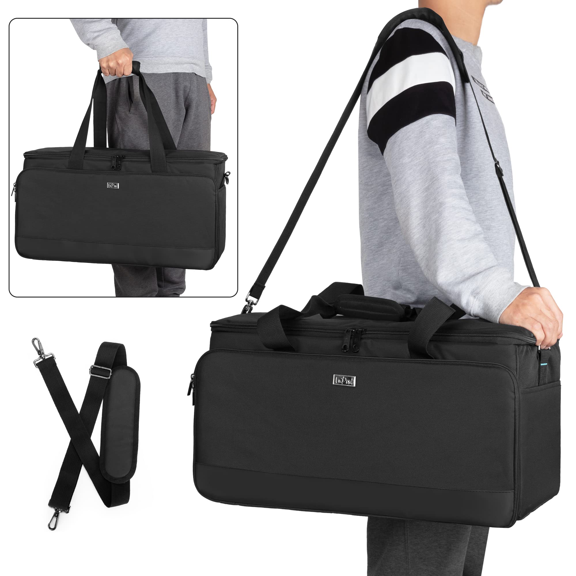 LoDrid Large Cable File Bag with Inside Padded Bottom and Detachable Dividers, DJ Bag with Multiple Pockets for 15.6” Laptop, DJ Gear, Sound Instrument, and Music Equipment, Black