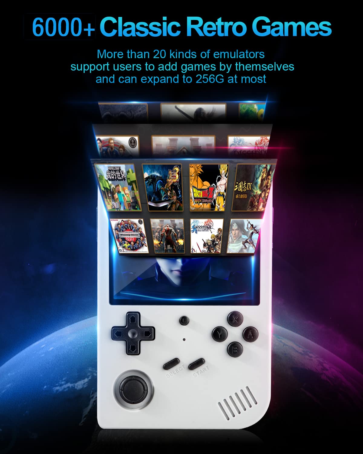 RG351V Handheld Game Console, 3.5 inch IPS Screen Classic System Retro Video Games Consoles, Supports Dual TF Extend 256GB, 64G TF Card 6000 Classic Games (Gray)