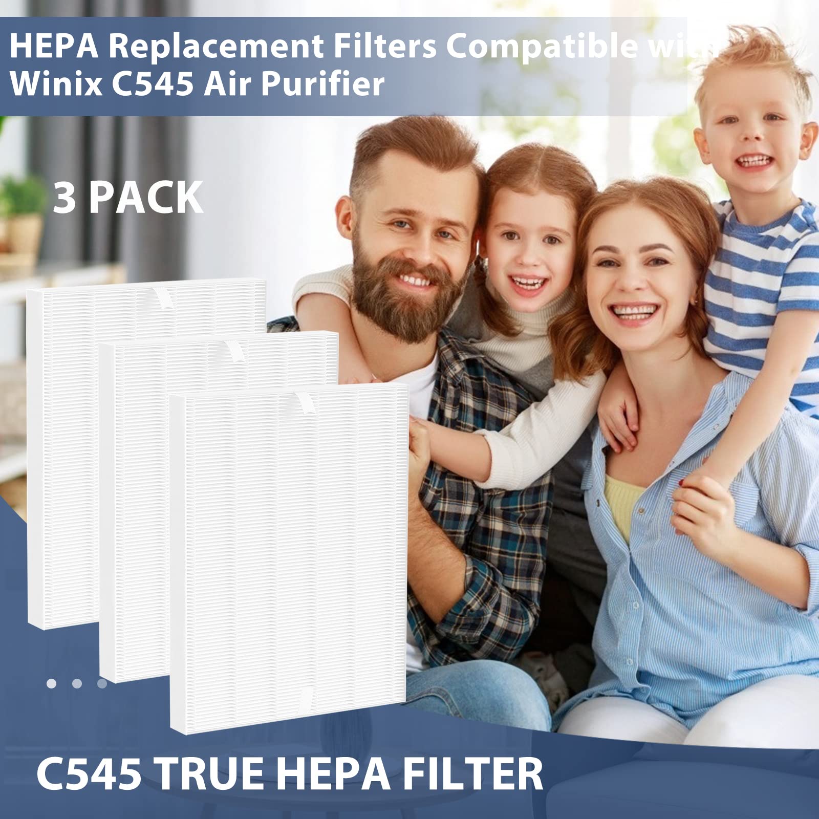 Mchillnet 2 Pack C545 Replacement HEPA Filters Compatible with Winix C545 Air Cleaner Purifier, Ture HEPA Filter S, Part number 1712-0096-00, 3 True HEPA Filters
