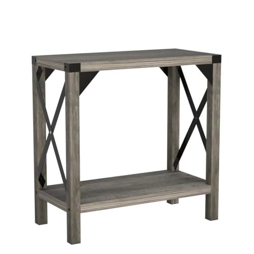 IDEALHOUSE Narrow End Table Set of 2 for Small Spaces, Rectangular Farmhouse Nightstand Sofa Side Table for Living Room, Bedroom, Lounge(Grey)