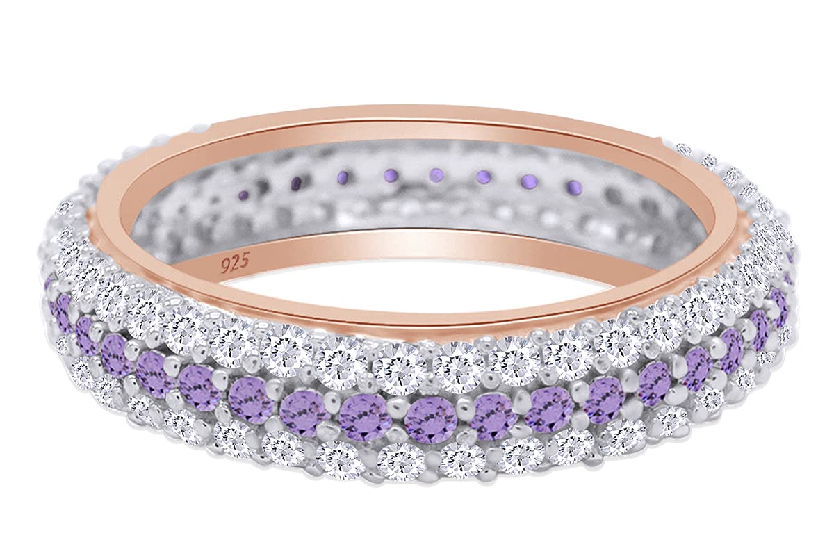 Jewel Zone US Round Cut Purple Simulated Alexandrite Eternity Ring in 14K Rose Gold Over Sterling Silver
