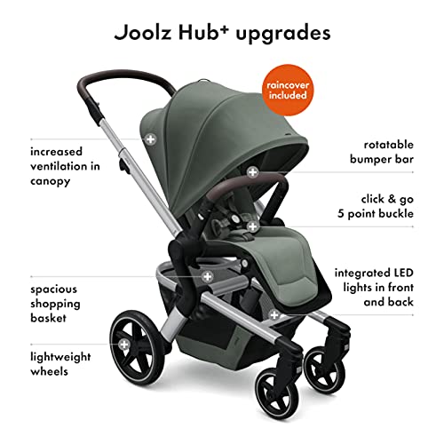 Joolz Hub+ - Premium Stroller for Babies from 6 Months up to 50 lbs - Superior Comfort & Safety - Easy Fold & Go - Integrated LED Lights - XXL Sunhood - Marvelous Green