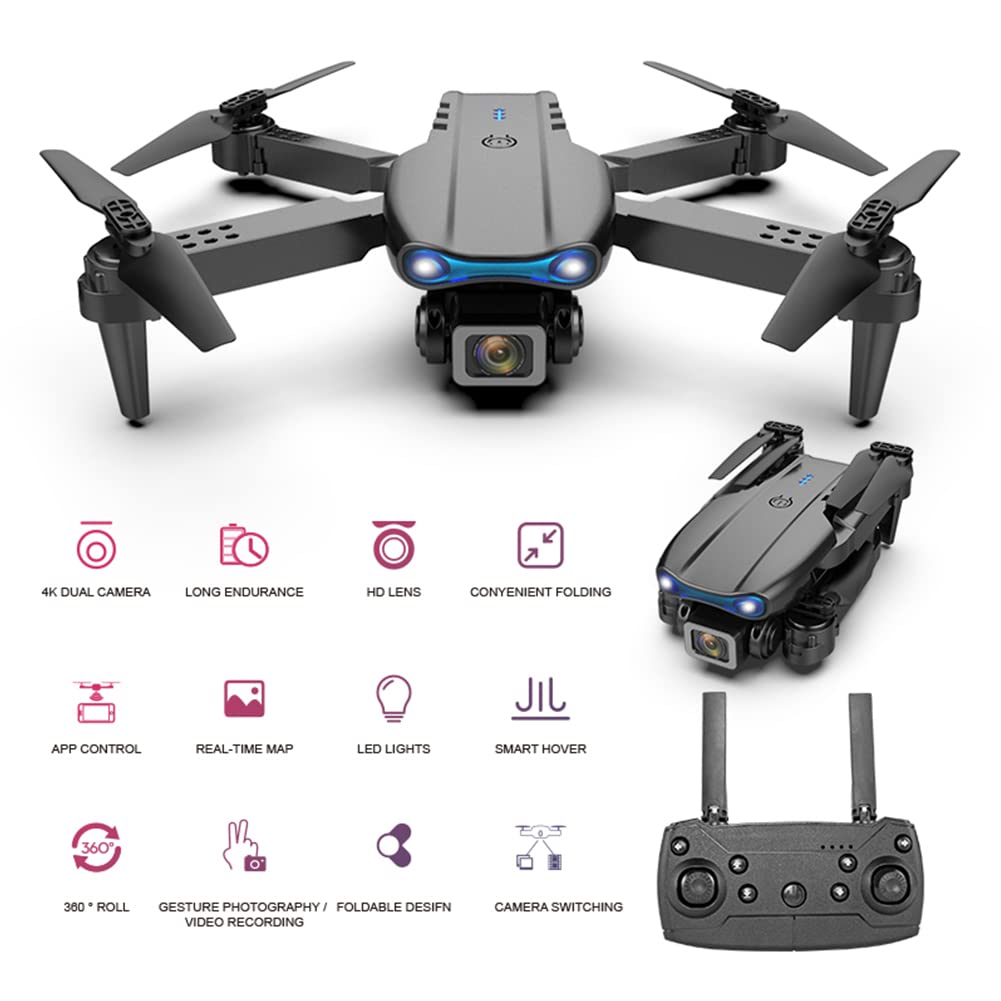 KADOWL Drone for Kids adult with 4K Camera,Remote Control Foldable Drone with Carrying Case,Gifts for Boys Girls with Altitude Hold, Headless Mode, One Key Start Speed Adjustment Auto Hovering, 3D Flips 2 Batteries, Long Endurance, Black