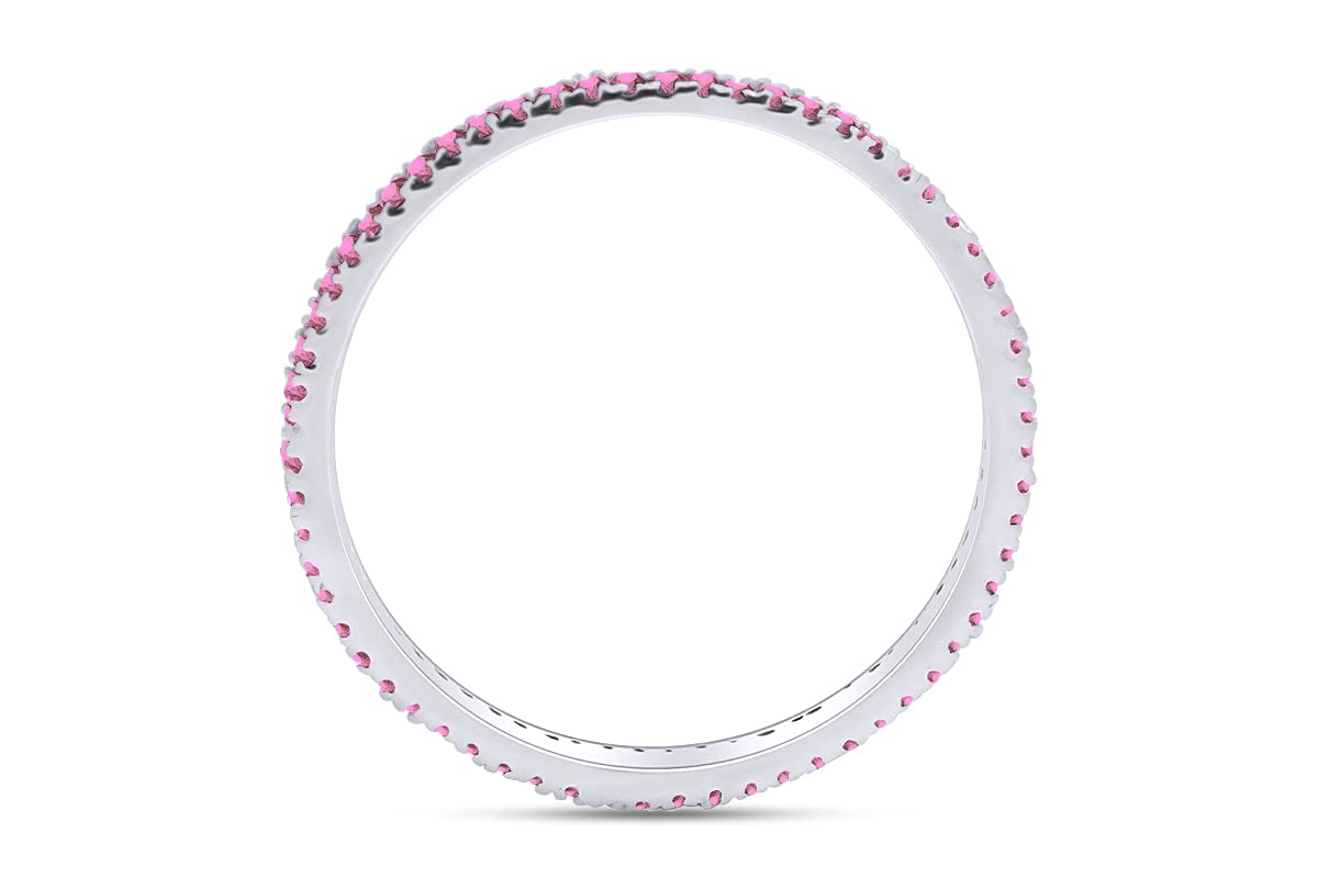 Jewel Zone US Round Cut Simulated Tourmaline Eternity Stackable Wedding Ring in 925 Sterling Silver (1/5 Cttw)