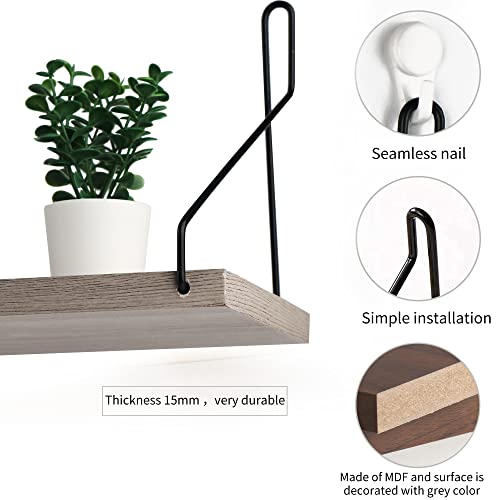 YOYAI Set of 3 Rustic Wood Wall Shelf Wall Mounted Floating Wooden Shelves Wall Decor Organizer Living Room Bedroom Kitchen(Gray)
