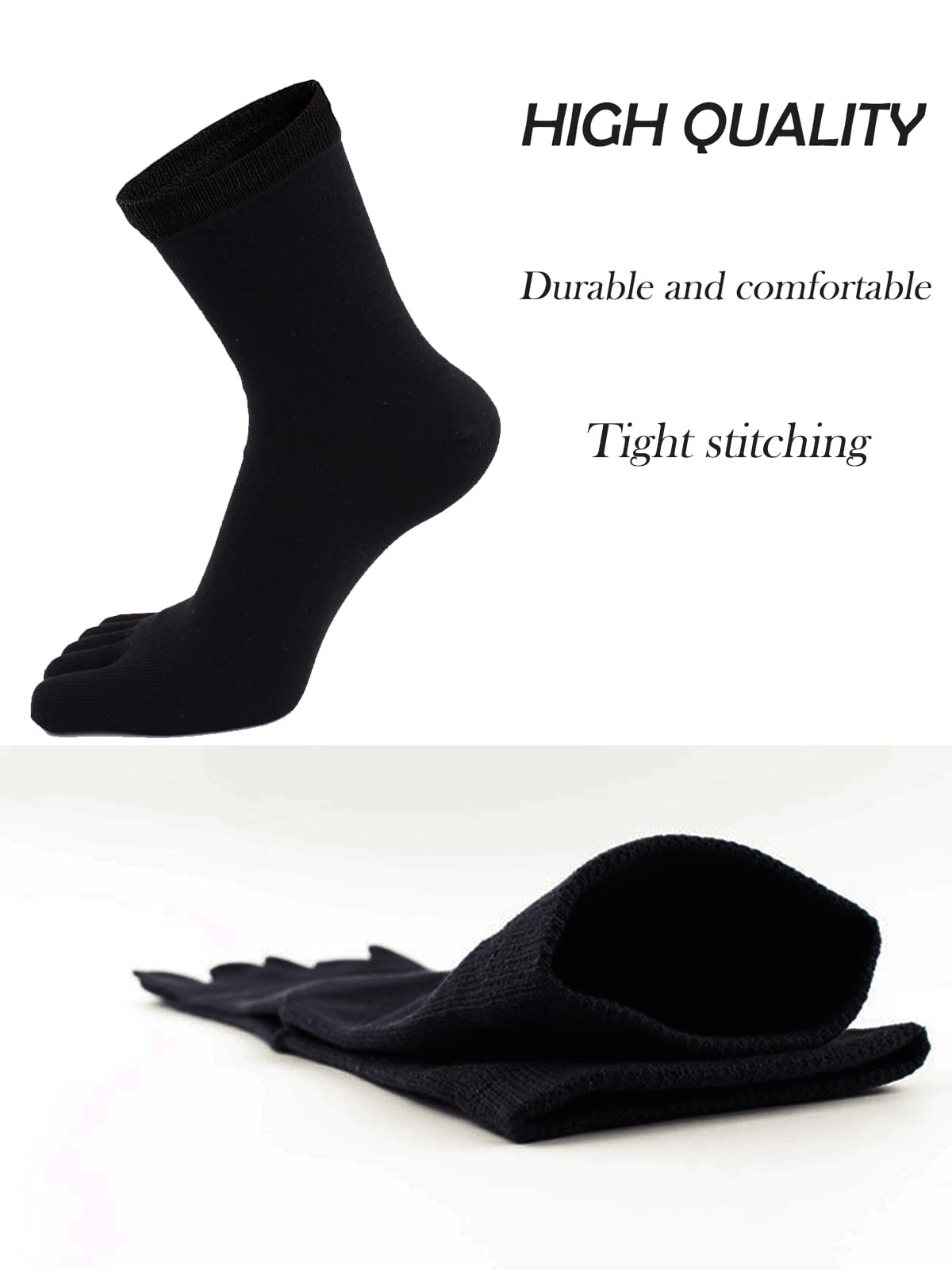 Men Toe Socks Cotton Athletic Running Ankle Five Finger Crew Sock Size 7-11 (8007-Black 5 pairs, Men shoe size: 7-11)