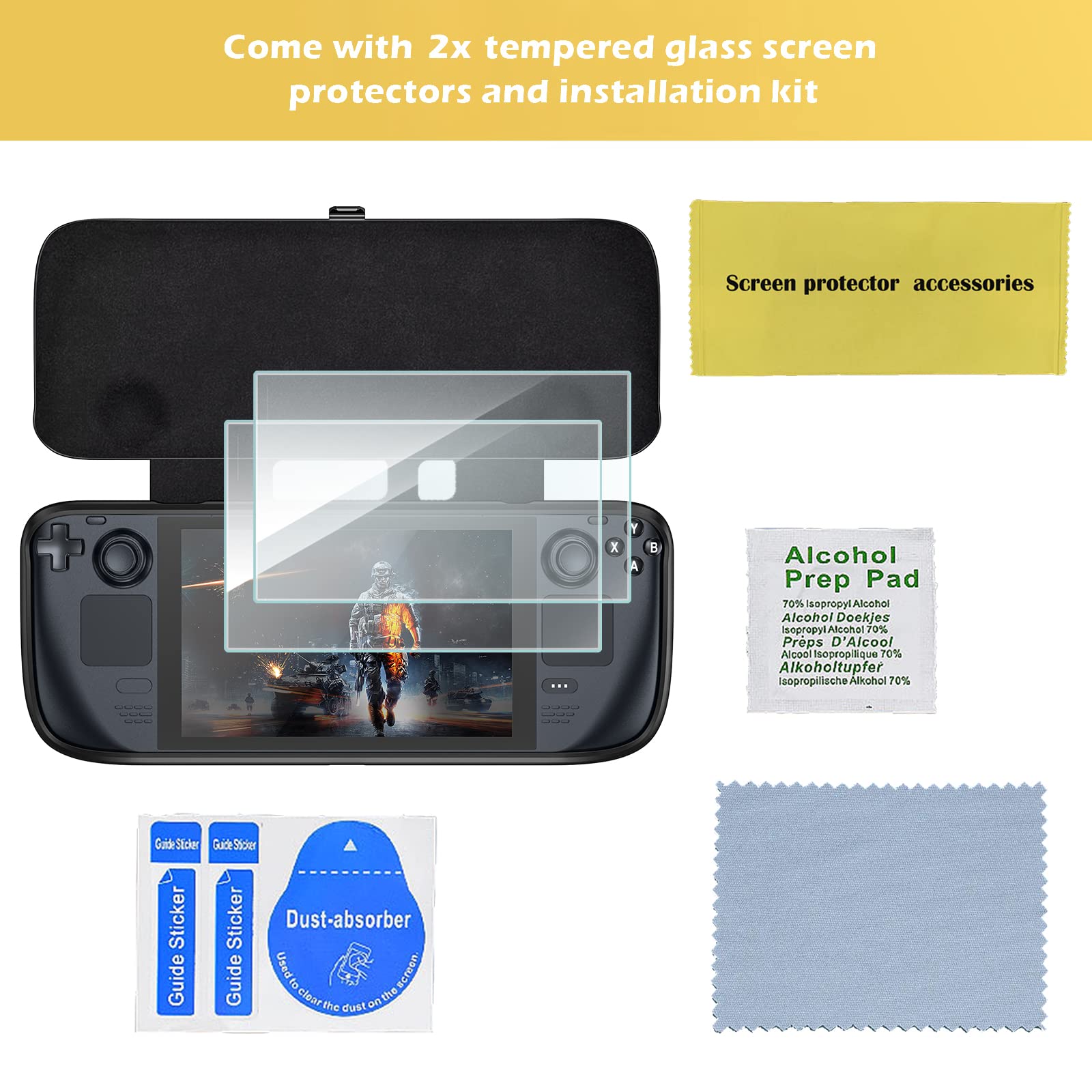 ProCase Flip Cover Case for Steam Deck with Tempered Glass Screen Protectors, Soft Protective Grip Case with Magnetically Detachable Front Shell Cover -Black