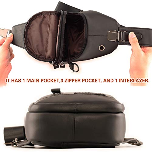 YUAN FAN Small Leather Sling Bag for Men,Travel Chest Crossbody Shoulder Outdoor Sports Backpack