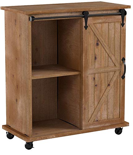 Kate and Laurel Cates Multi-Purpose Wooden Rolling Kitchen Cart Storage Cabinet with Sliding Barn Door, Rustic Wood Finish