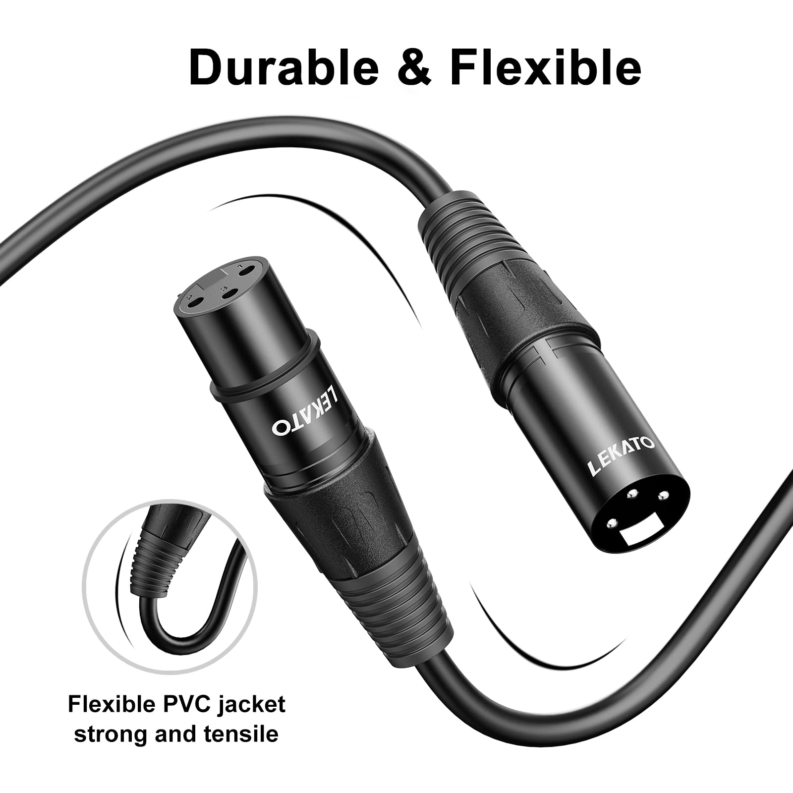LEKATO XLR Cable 3Ft, 2-Pack Microphone Cable XLR Male to Female Balanced 3 PIN Pure Copper Wire, XLR Cable for Mic, Speaker Systems, Studio Speaker, Mixer, Amplifier(2-Pack)