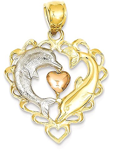 IceCarats 14K Two Tone Gold White Sea Dolphin Ocean Fish Beach Nautical Heart Necklace Love Pendant Charm Only