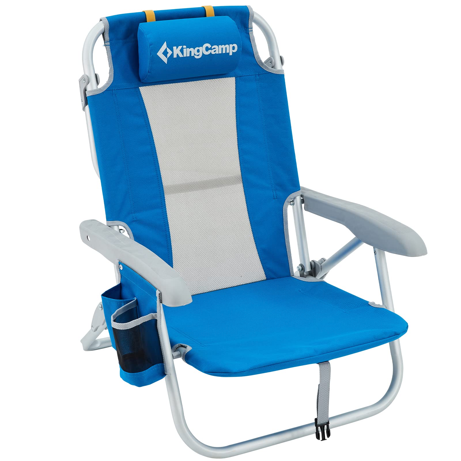 KingCamp Elastic 3 Aluminium Backpacking, Reclining Low Profile Sitting Beach Chair with headrest,Straps,Cup Holder for Outdoor Picnic Concert Travel Festival, One Size, Adjustable Back-1 Pack