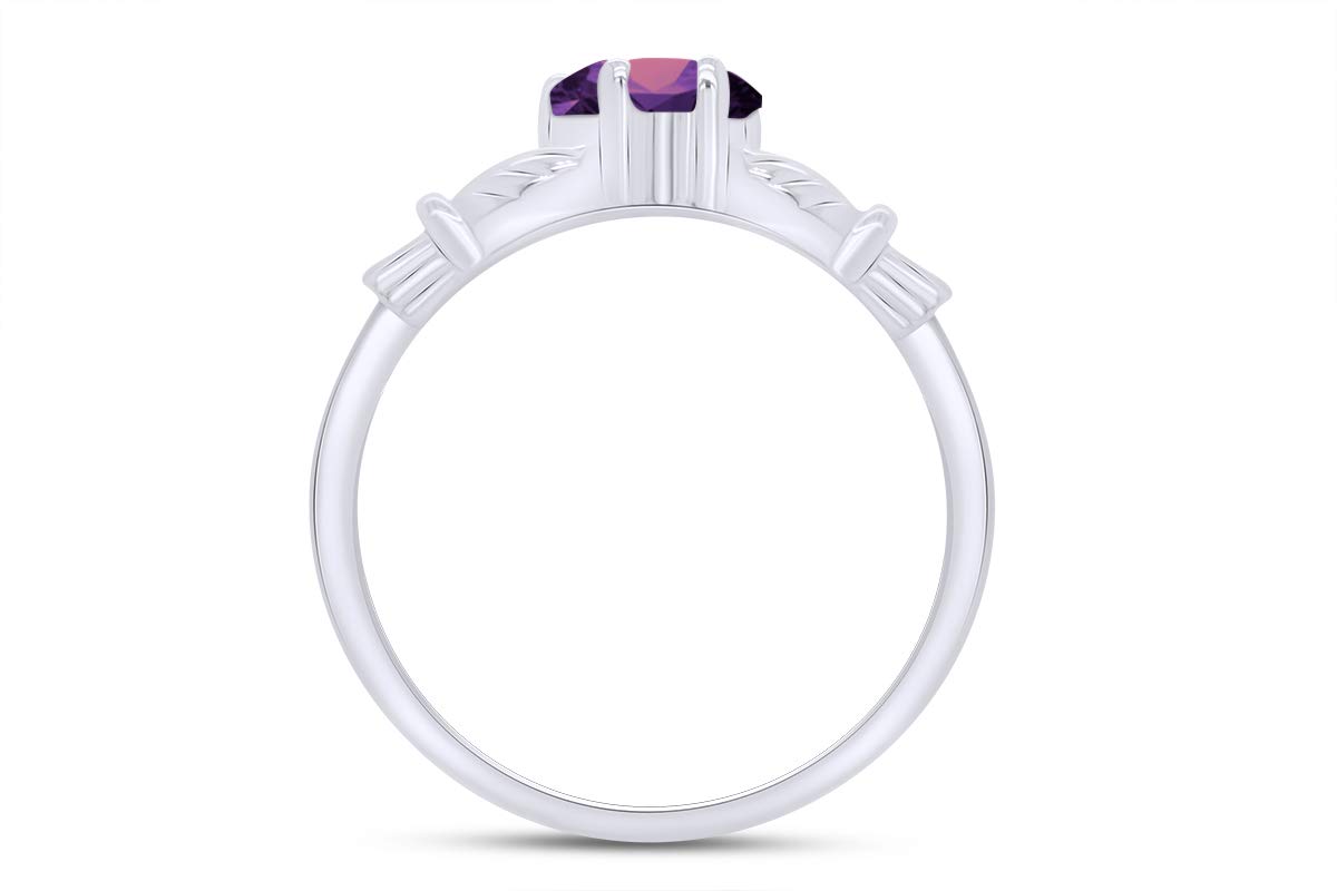 Jewel Zone US Heart Cut Simulated Amethyst & Cubic Zirconia Claddagh Ring In 14k White Gold Over Sterling Silver Jewelry Gift For Her Ring Size-8.5