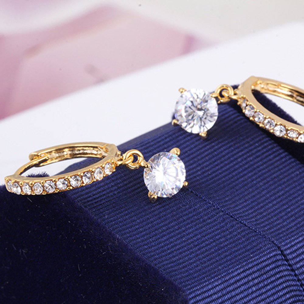 LQJstore Huggie Hoop Earrings,Crystal Rhinestone Ear Stud Earrings Cuff Earrings Huggie Dangle Stud (Gold)