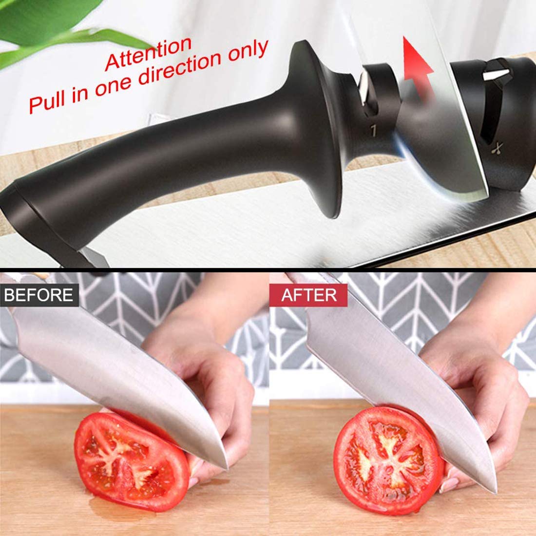 Knife Sharpener, 4 in 1 Kitchen Knife/Scissor Sharpener, Ceramic Stone, Tungsten Steel, Diamond Sharp Groove, Ergonomic Design, Non Slip Professional Manual Knife Sharpener Tool