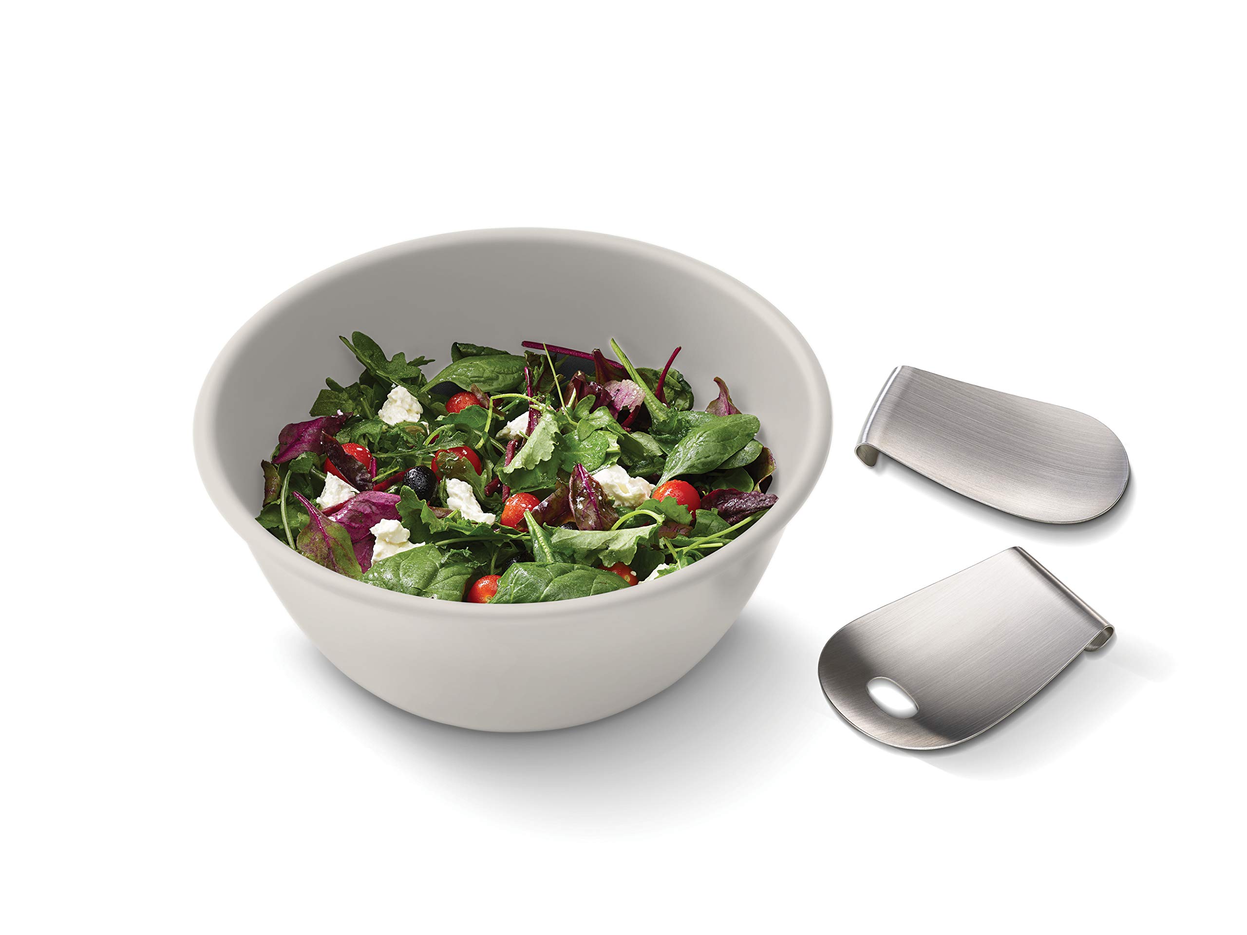 Joseph Joseph 20155 Uno Salad Bowl & Stainless-Steel Servers Set, 3-Pieces, Stone