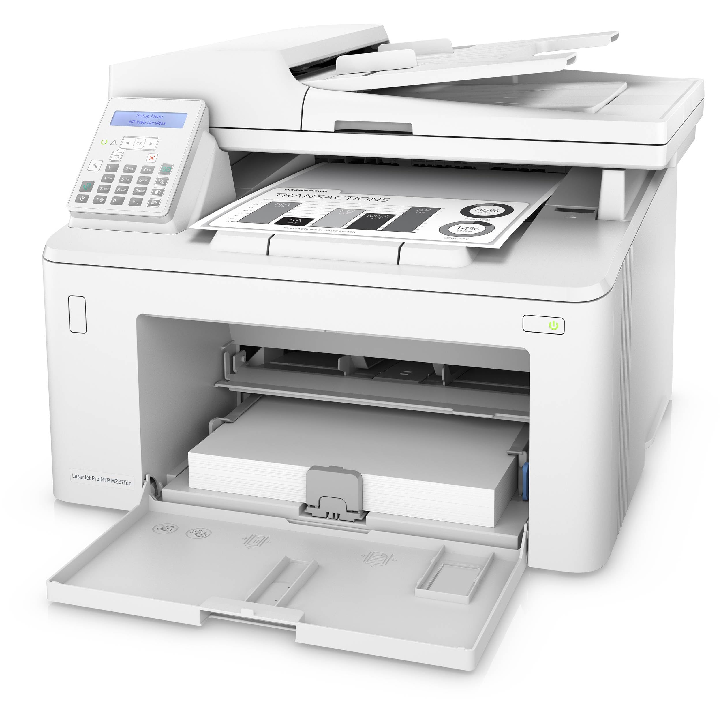 HP Laserjet Pro MFP M227fdn All-in-One NFC Ethernet Wired Monochrome Laser Printer - Print Scan Copy Fax - 30 ppm, 1200 x 1200 dpi, Auto Duplex Printing, 35-Sheet ADF, Cbmou Printer Cable