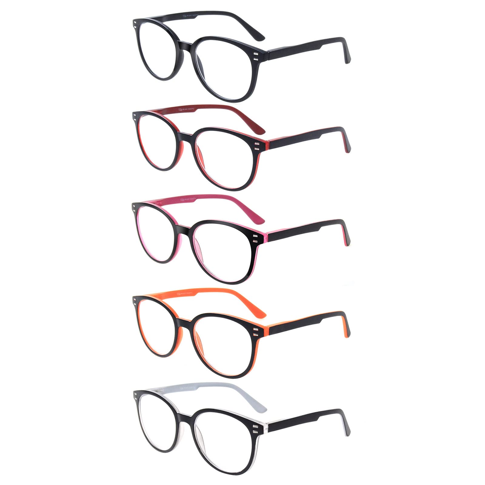 Kerecsen 5 Pairs Retro Round Frame Reading Glasses Spring Hinge Large Readers (5 Pack Mix Color, 2.50), Medium