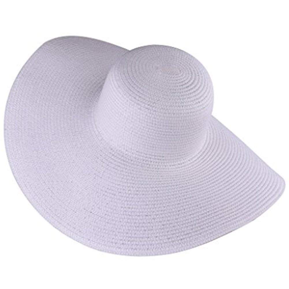 Itopfox Women's Beachwear Sun Hat Striped Straw Hat Floppy Big Brim Hat WT, White, One Size