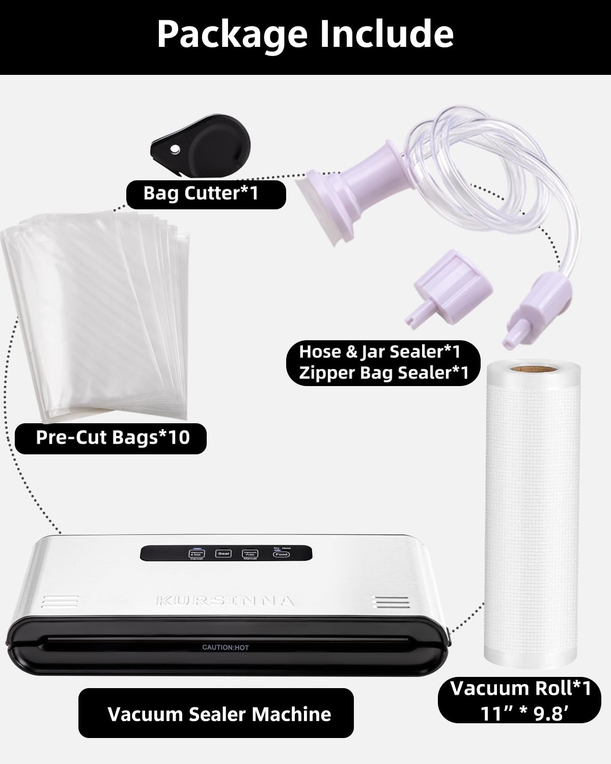KURSINNA 1000W Sous Vide Machine and 85kPa Vacuum Sealer Machine and 12Qt Container Kit Combo Pack, Immersion Sous Vide Cooker Circulator with Food Save Vacuum Sealing System