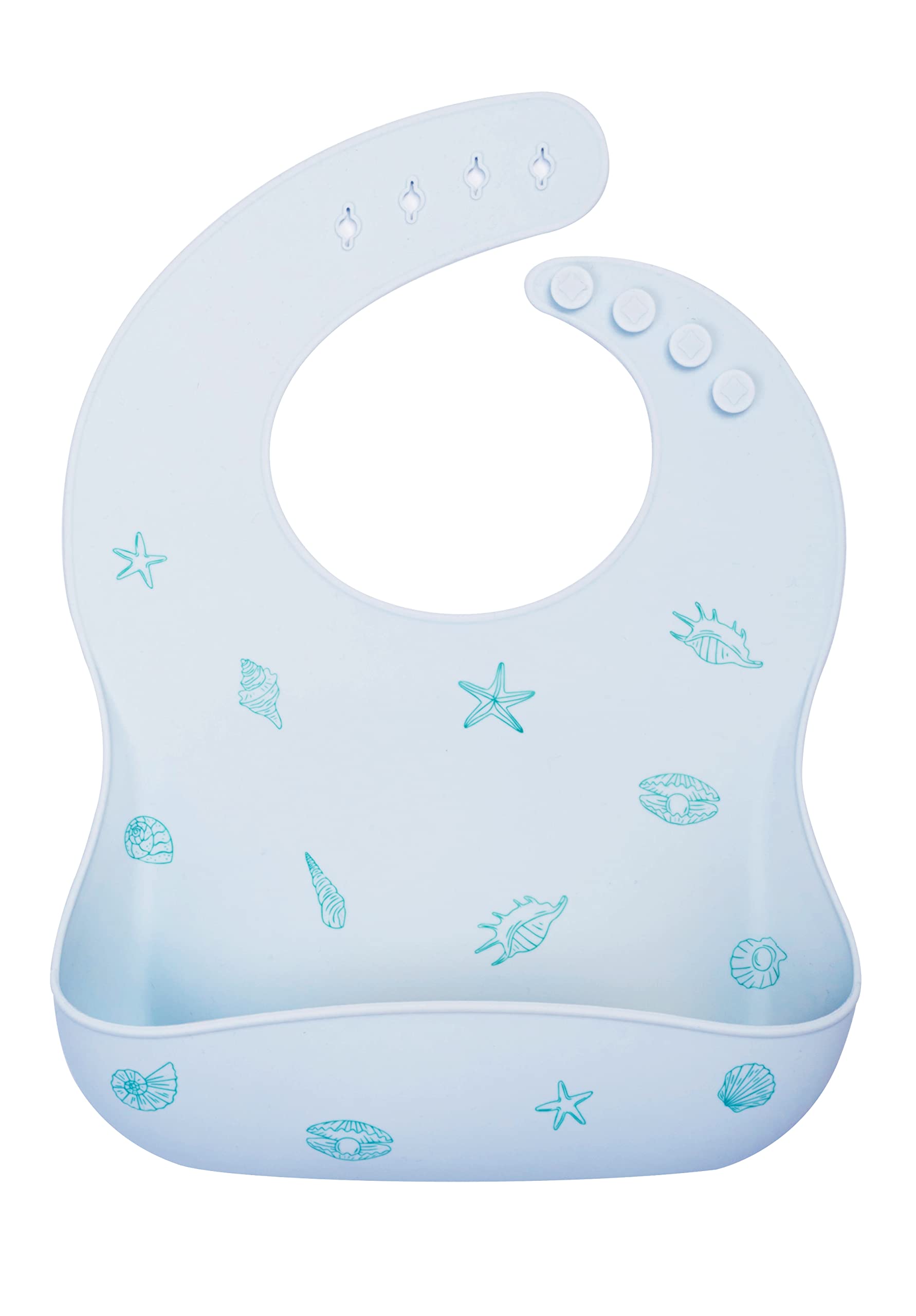 Mia Li Silicone Bibs – 3pcs Waterproof Silicone Bib Set – Silicone Baby Bibs for Girls and Boys - Baby Bib Pocket with Adjustable Closure – Non-Messy Toddler Bib (Seashells - Cloud, Sage & Stone)