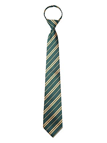 Jacob Alexander Woven Double Stripe Men's Zipper Neck Tie - Hunter Green Gold