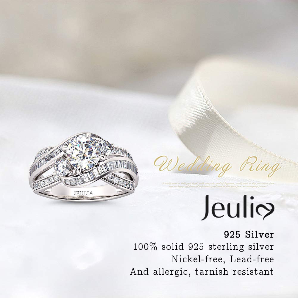 Jeulia Three Stone Round Cut Sterling Silver Ring Intertwined Engagement Rings for Women Cubic Zirconia Diamond Crossover Statement Ring Set Anniversary Promise Bridal Set with Gift Box (6)