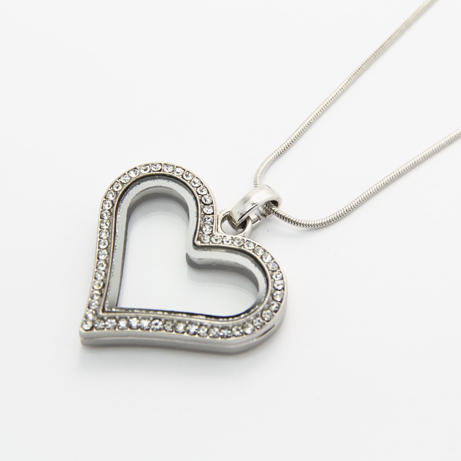 JOJO & LIN Magnetic Floating Locket Charm 30mm Medium with Snake Chain Mothers Day Gift (Silver Crystal Heart)