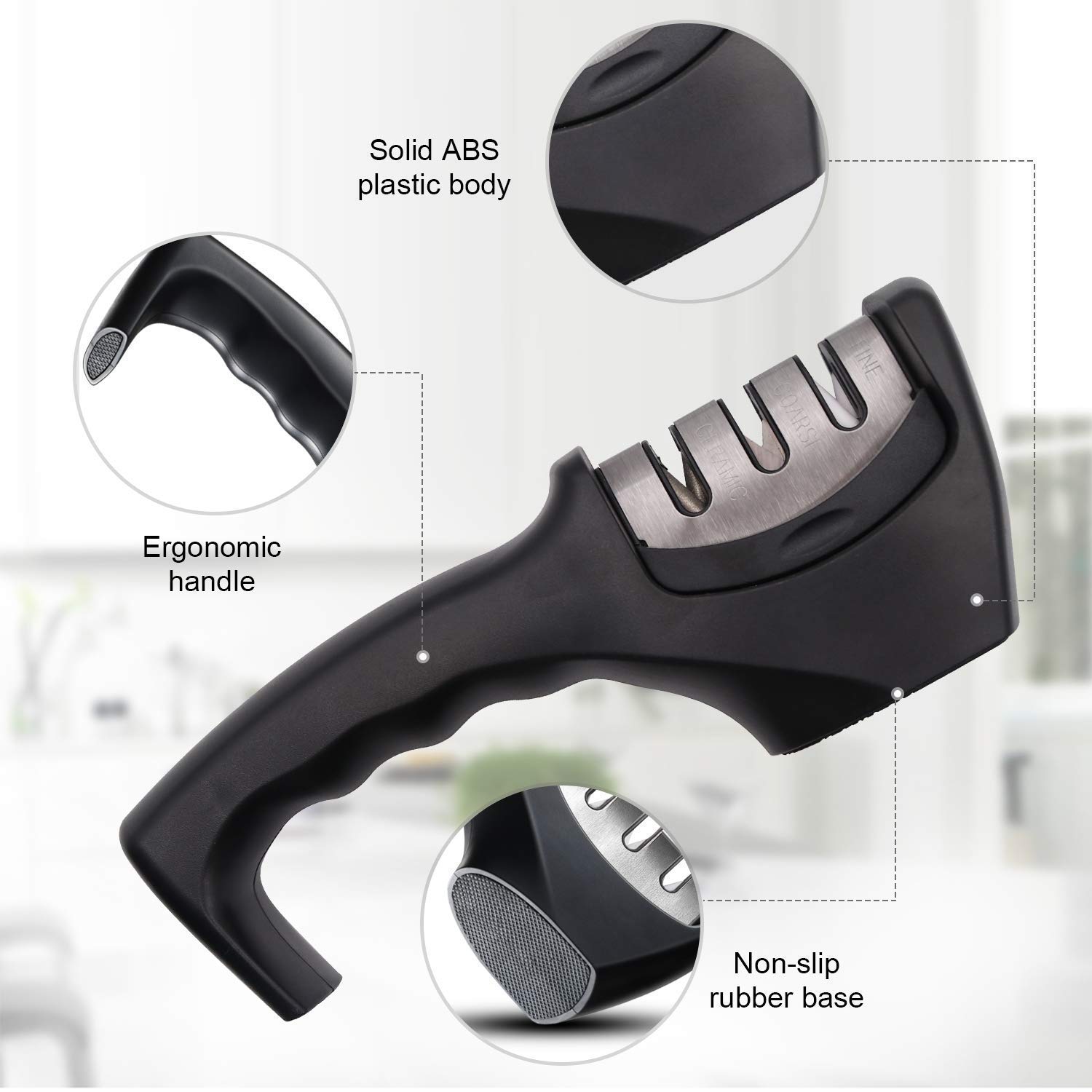 Knife Sharpener Honing Steel Sharpening - Professional 10 Inch Knife Sharpeners Rod Restore Blade Quickly for Kitchen, Chef, Butcher, Hook and Cleaning Cloth Included (Black)