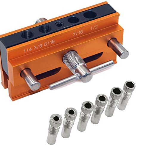 Mefape Self Centering Dowel Jig, Dowel Drill Guide for Straight Holes, Inch Scale Doweling Jig, Portable Drill Guide Drill Block for Woodworking Dowel Jig Kit with 6 Sleeves, 2.4” Drill Thickness