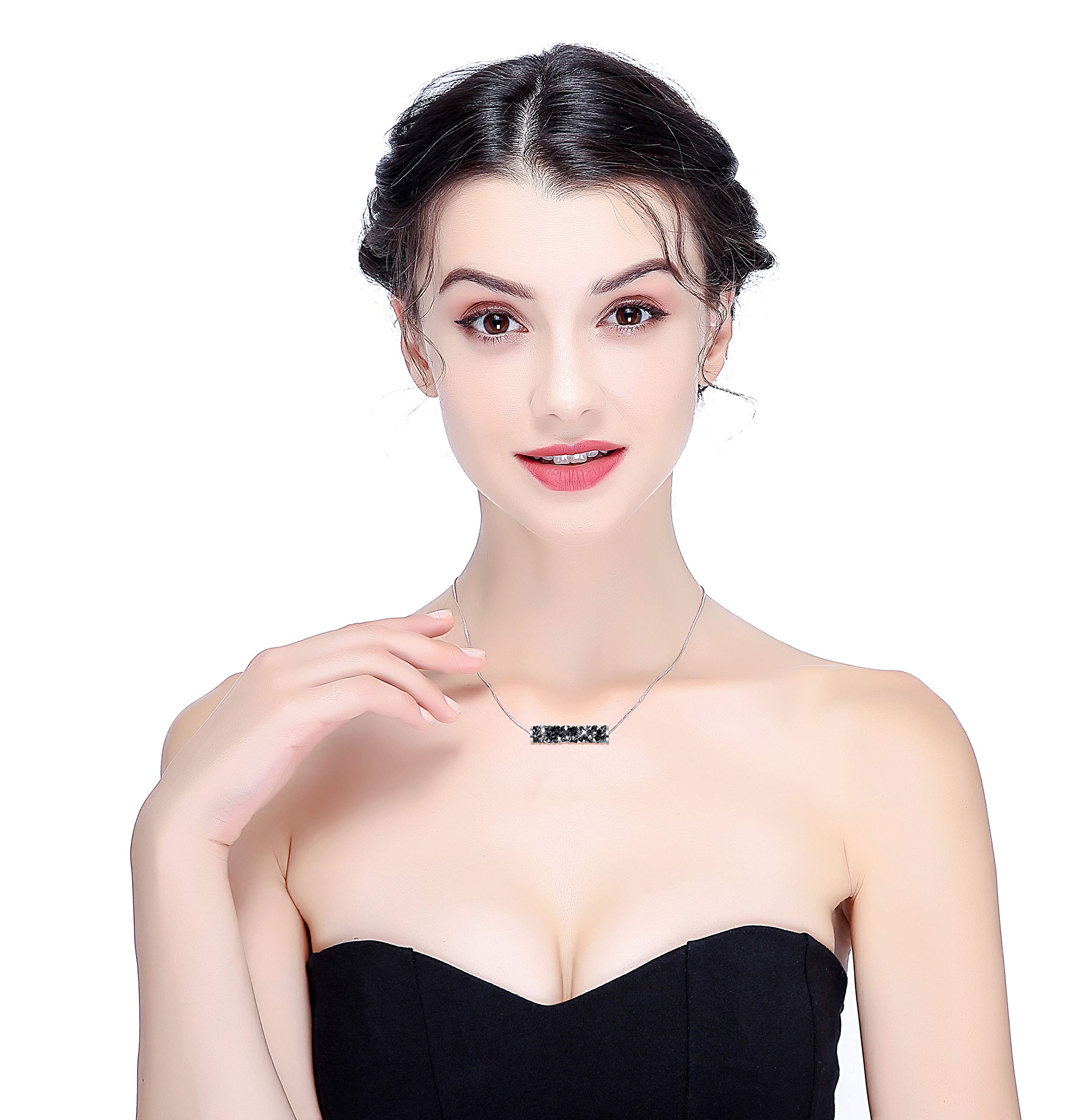 KesaPlan Cylinder Crystals Necklace for Women Bar Pendant Necklace with Sterling Silver Box Chain, Crystals from Austria, Gift for Christmas Black Crystal