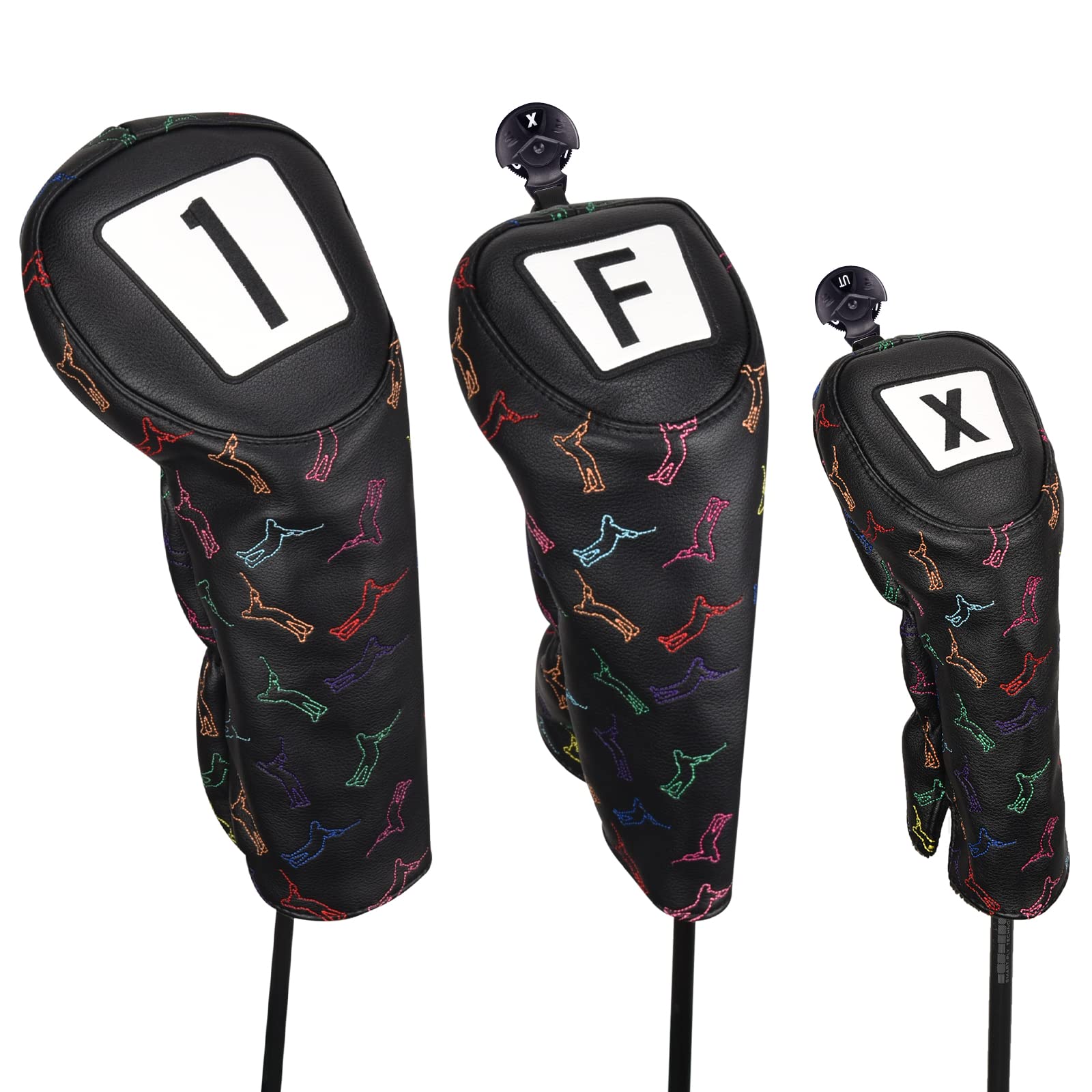 mytag Golf Woods Head Covers 3 Pack Thick Leather Headcovers for Driver, Fairway and Hybrid, Designed to Fit Ping Callaway Titleist (1 Set)
