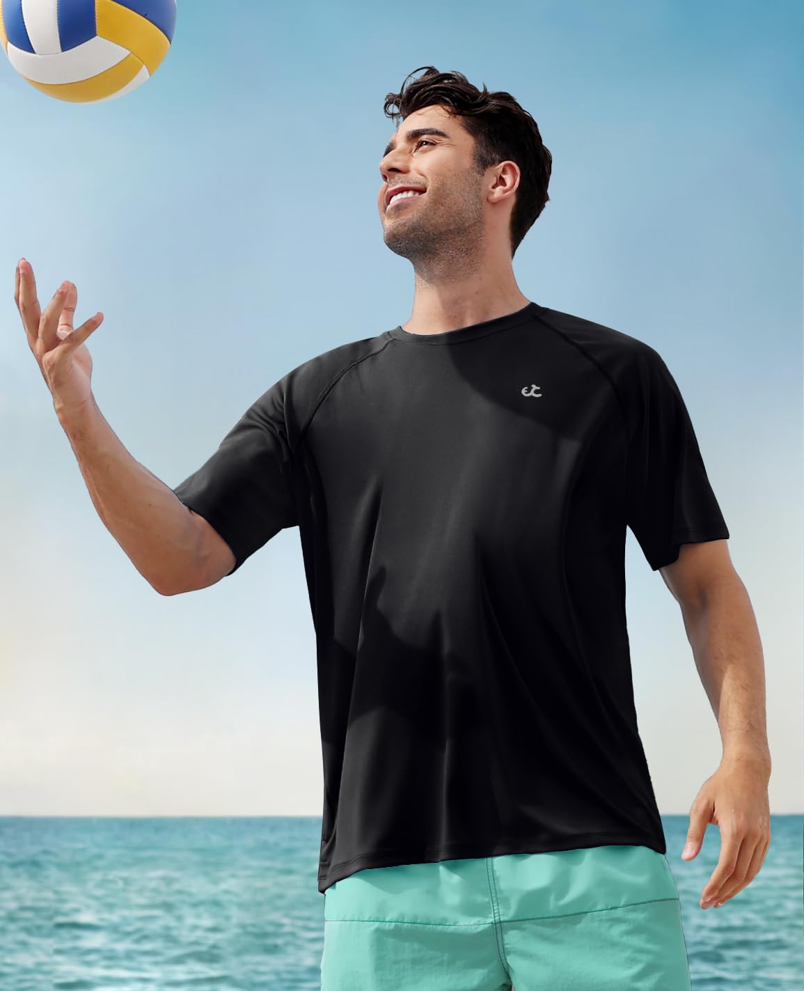 Men's Swim Shirt Quick Dry Sun Shirts UPF50+ Rash Guard for Men Short Sleeve UV Sun Protection Beach Shirts Blue