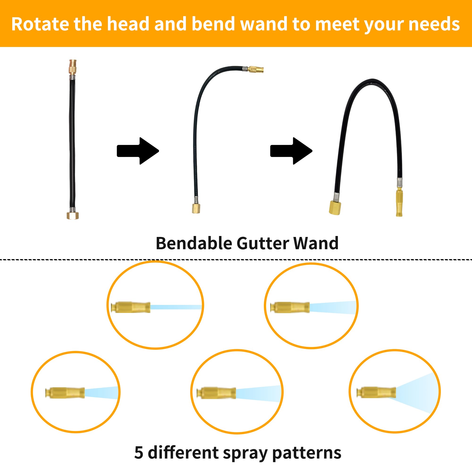 JooMoo Gutter Cleaning Tools from The Ground-Gutter Cleaner with Max 7FT Extension Wand,Gutter Cleaning Wand with Quick Connection Five Extension Gutter Cleaning Poles for Garden Hose