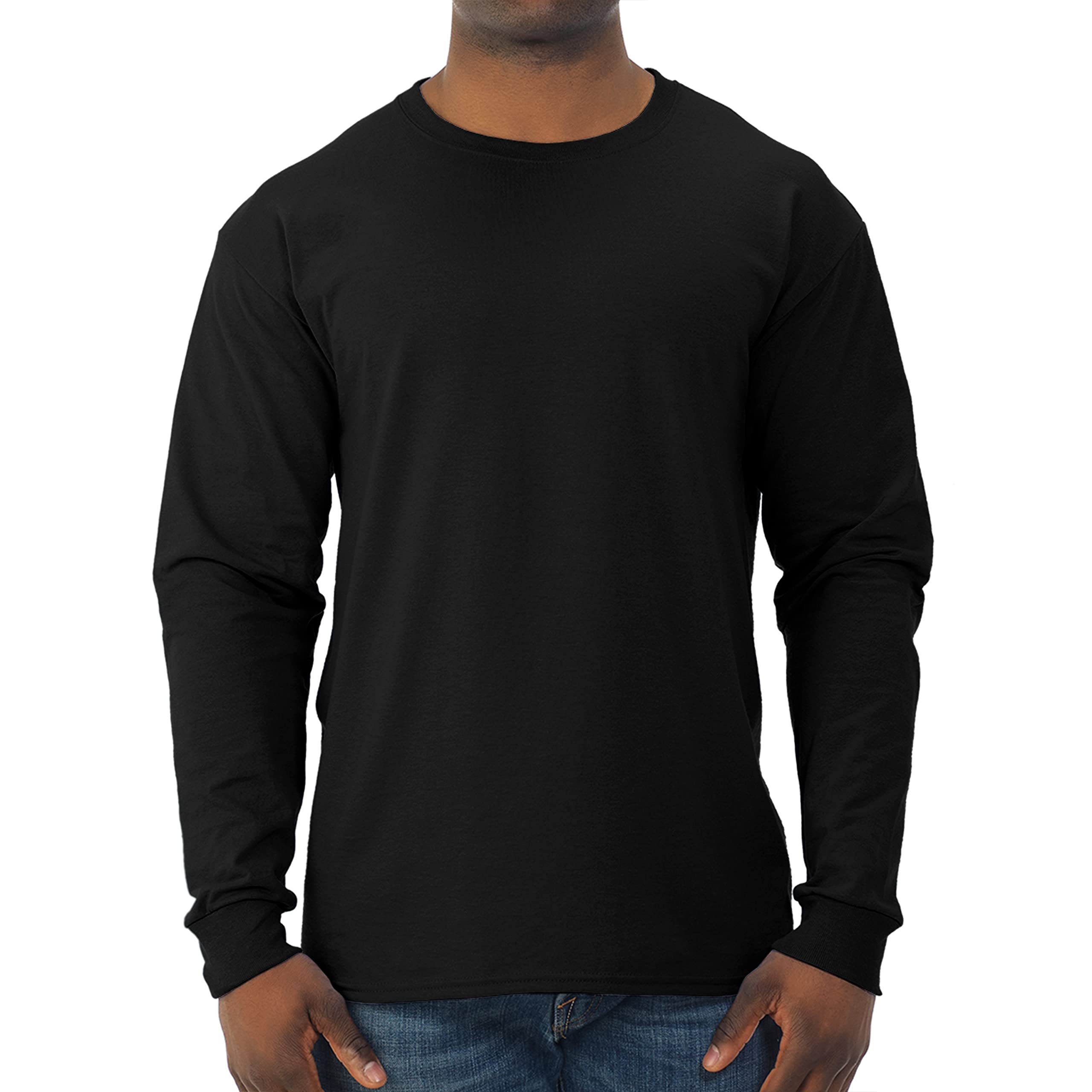 Jerzees Men's Dri-Power Cotton Blend Long Sleeve Tees, Moisture Wicking, Odor Protection, UPF 30+, Sizes S-3X, Black, XX-Large