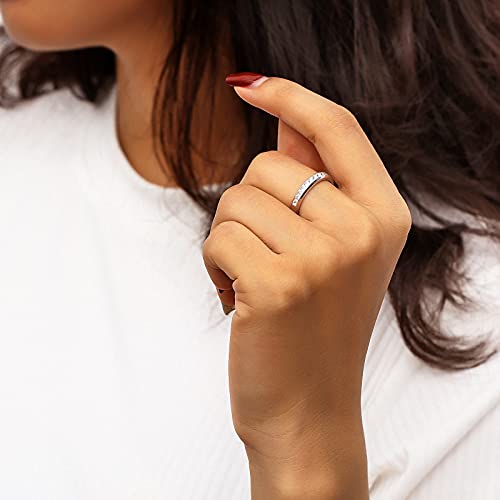 KRKC Engagement Rings for Women Promise Ring Eternity Rings 925 Sterling Silver White Gold CZ Wedding Bands Love Ring Stackable Ring Bridal Ring Sets, (3-Stone, Size 11)